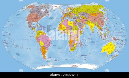 Political world map Greek language Equirectangular projection Stock ...