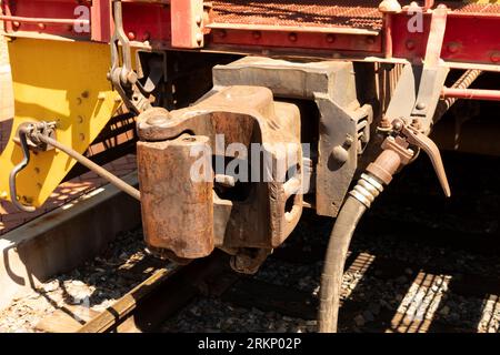 Close up of railroad hopper cars in rail yard Stock Photo - Alamy