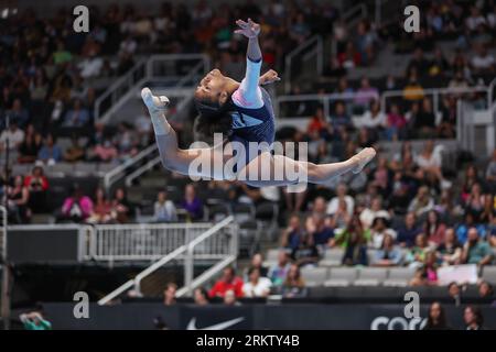 August 25, 2023: Skye Blakely of WOGA competes on the floor exercise ...