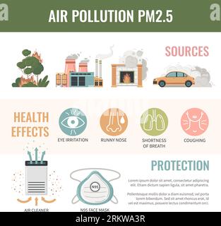Air pollution pm2.5 particles flat infographics with editable text and ...