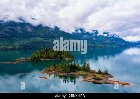 An aerial shot of Neroutsos Inlet, Port Alice, Vancouver Island, BC ...