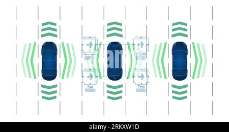 Autonomous car top view futuristic system guidance above. Autonomous ...