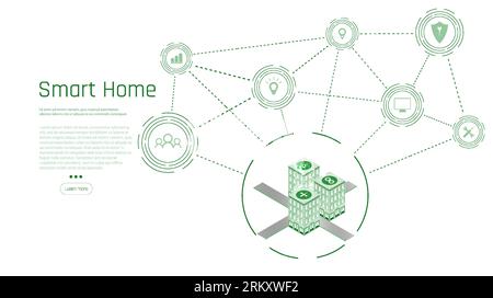 The building consists of numbers and is connected by icons of household ...
