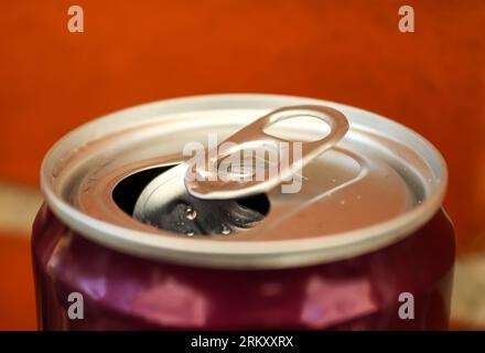 Top View Up A Can Of Soft Drink Isolated On Wooden Background Stock ...