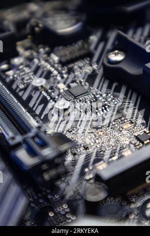 Motherboard sockets and microchips close-up on desktop PC. Computer ...