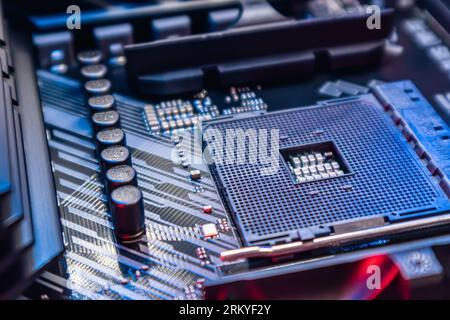 Motherboard of modern powerful PC with AM4 CPU Socket. Computer ...