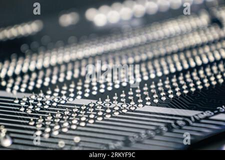 Motherboard backside close-up with pins, desktop PC. Computer ...