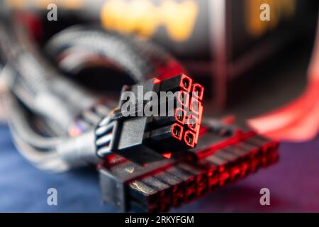 Cable connectors (8 and 24 pin) from power supply unit of desktop PC ...