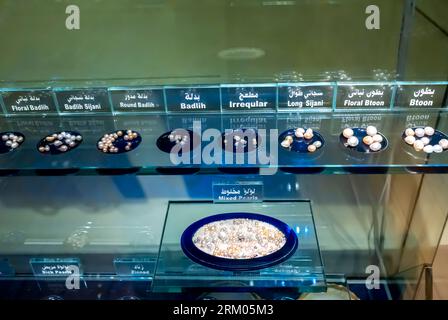Pearls display in Bahrain National Museum. Variety of Bahraini pearls ...