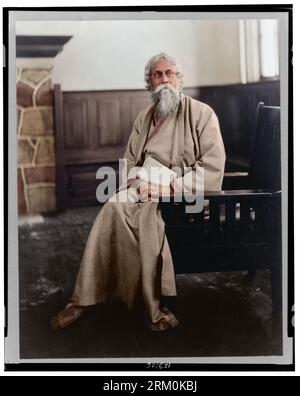 Rabindranath Tagore, full-length portrait, seated, facing front Stock ...