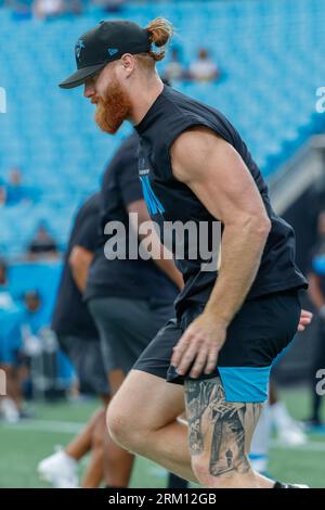 Carolina Panthers tight end Hayden Hurst (81) runs onto the field at ...