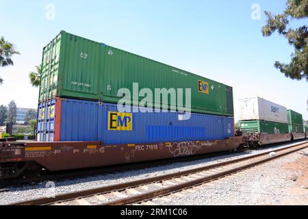 Freight train with EMP Container blocks Stock Photo - Alamy
