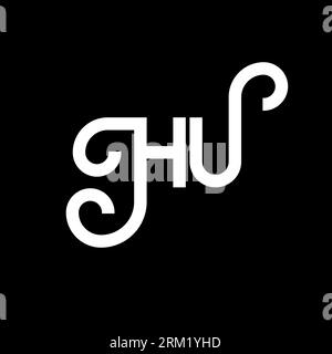 HU letter logo design on black background. HU creative initials letter ...