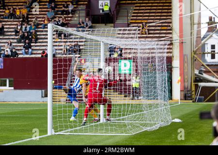 MOTHERWELL, SCOTLAND - AUGUST 23: Kilmarnock's James Brown warms up ...