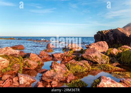 Amethyst coast of the White Sea at Cape Ship. Abandoned amethyst mining ...
