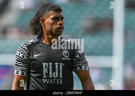 Simione Kuruvoli of Fiji during the pre-game warmup during the 2023 ...
