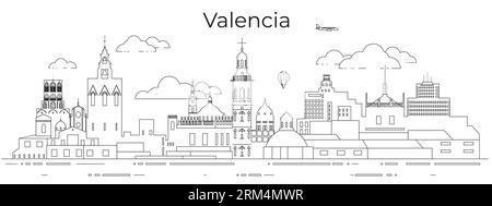Valencia silhouette skyline. Spain - Valencia vector city, spanish ...