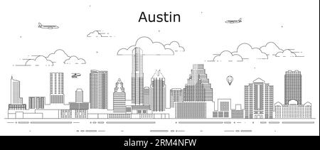 Austin city skyline, Texas - outline of downtown of Austin, cityscape ...
