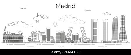 Spain, Madrid line travel skyline set. Spain, Madrid outline city ...