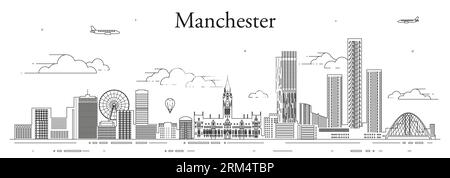 Manchester England city skyline silhouette. Vector illustration Stock ...