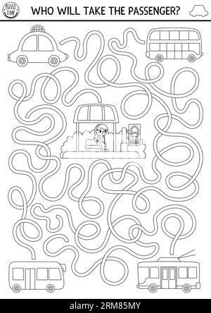 Transportation black and white maze for kids with bird passing driving ...