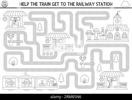 Transportation black and white maze for kids with school bus and pupils ...
