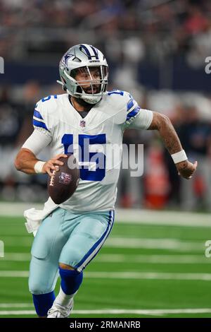 Dallas Cowboys quarterback Will Grier, left, quarterback Dak Prescott ...