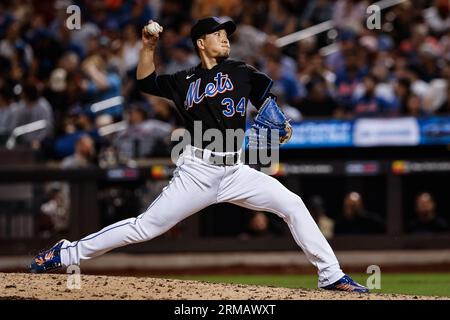 New York Mets' Kodai Senga, of Japan, pitches during the first inning ...