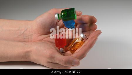 Medical Product Falling into Hand against White Background Stock Photo ...
