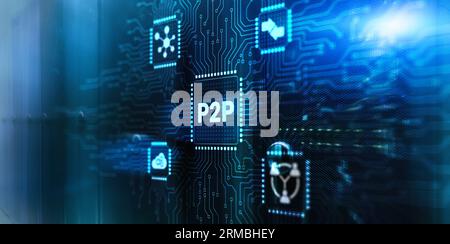Peer to peer. P2P on futuristic background mixed media Stock Photo - Alamy