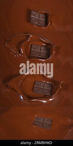 Chocolate tablet falling into Milk Chocolate Stock Photo - Alamy