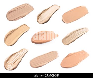 Set of foundation samples in different tones on white background Stock ...