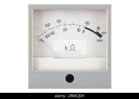 Close-up of an vintage ancient ohmmeter isolated on white background ...