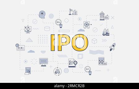 ipo initial public offering concept with icon set template banner with ...