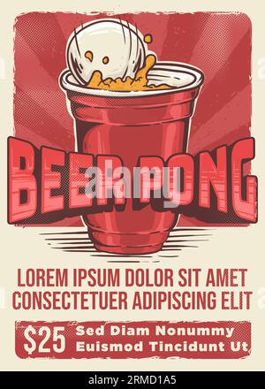 beer pong tournament poster template with bold retro text. hand drawn ...