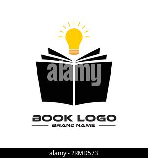 Open book logo with light bulb on it, flat design style, vector icon ...