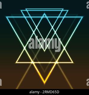 Neon led lights abstract triangle frame blue and purple background ...