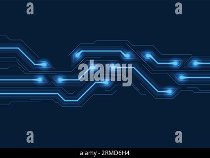 Glowing blue neon circuit board lines abstract banner design. Technology vector background Stock ...