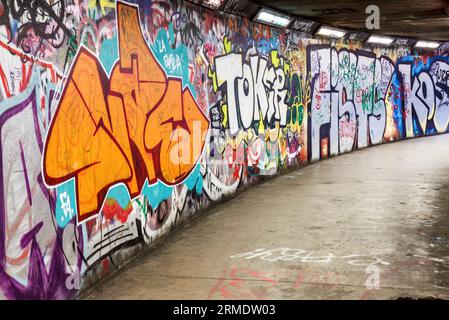Victoria Street underpass, decorated with graffiti and used as a ...
