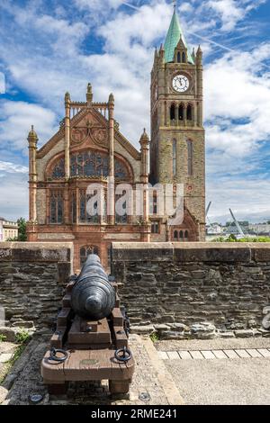 Guildhall with Peace Bridge in distance from City Wall ...