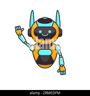Robot character say Hi Hello vector illustration. Cute robot cartoon ...