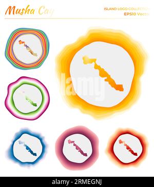 Musha Cay logo. Badge of the island. Layered circular sign around Musha ...