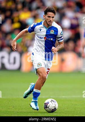 Lewis Travis #27 of Blackburn Rovers arrives at the stadium before the ...
