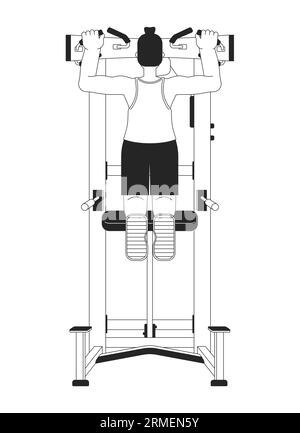 Man pulling up on pullup machine flat line color vector character Stock ...