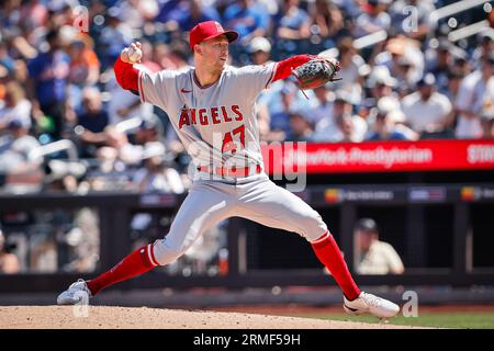 New York Mets' Griffin Canning pitches during the first inning of a ...