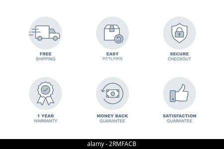 E-commerce Confidence Icons: Free shipping, easy returns, money-back ...