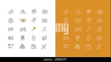 Travel essentials icons. Travel itinerary. Vacation line icons. Tourism ...
