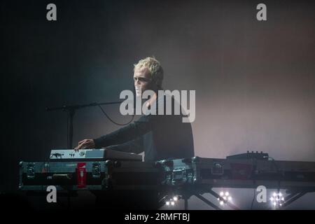 Taylor Skye of Jockstrap playing live at Green Man Festival in Wales ...