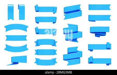 3d label ribbon. Glossy blue blank plastic banner for advertisment ...