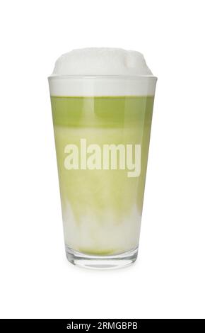 Glass of tasty matcha latte isolated on white Stock Photo - Alamy